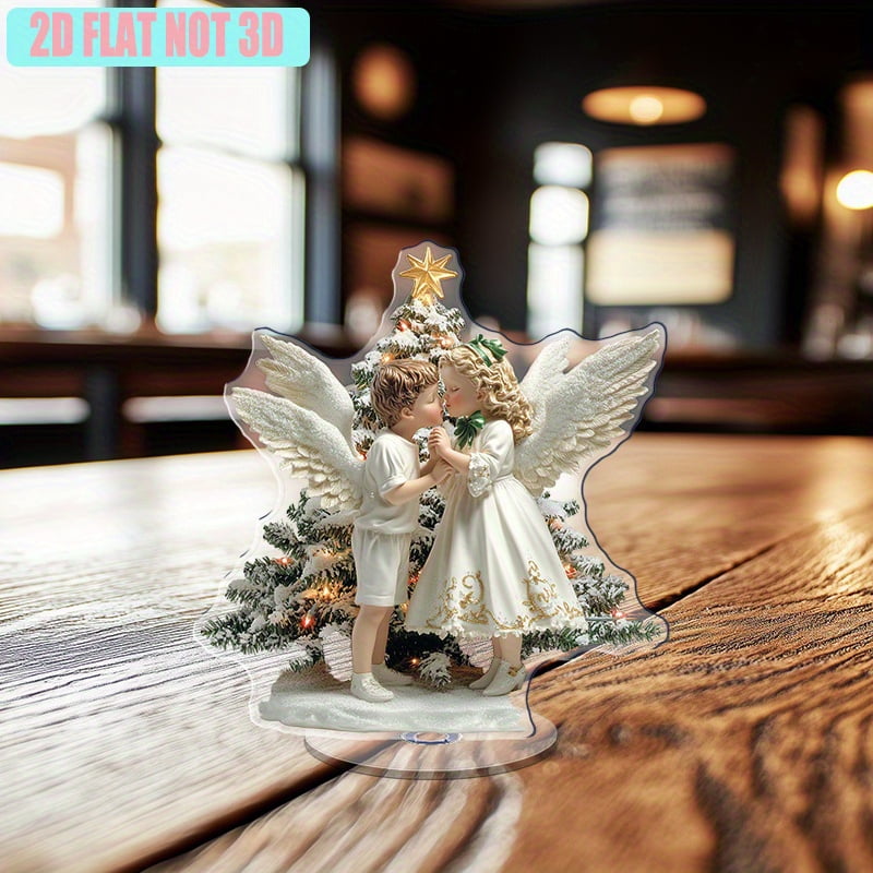 Rotating acrylic decoration featuring a white Christmas tree angels ...