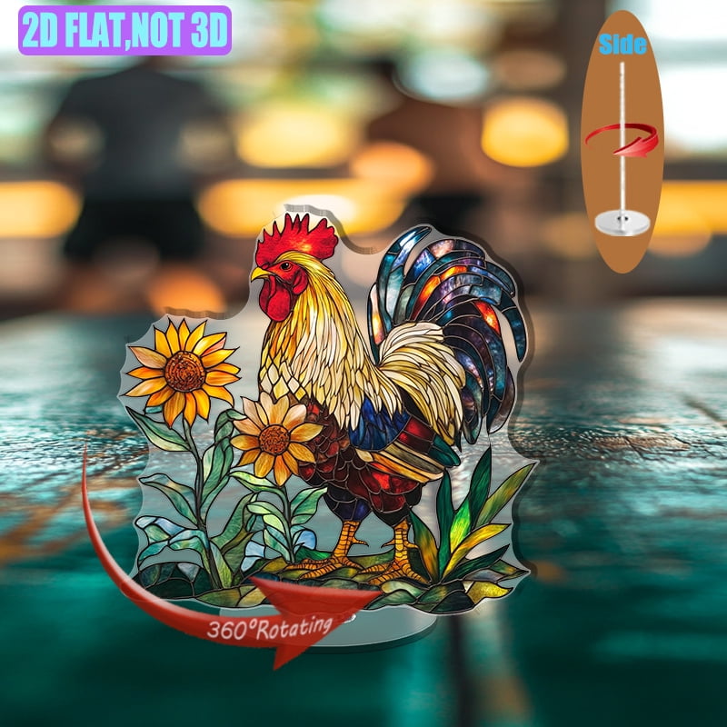 Rotating acrylic decoration featuring a proud rooster with hens near ...