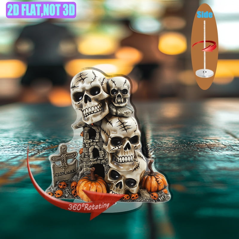 Rotating acrylic decoration featuring stacked skulls pumpkins ghosts ...