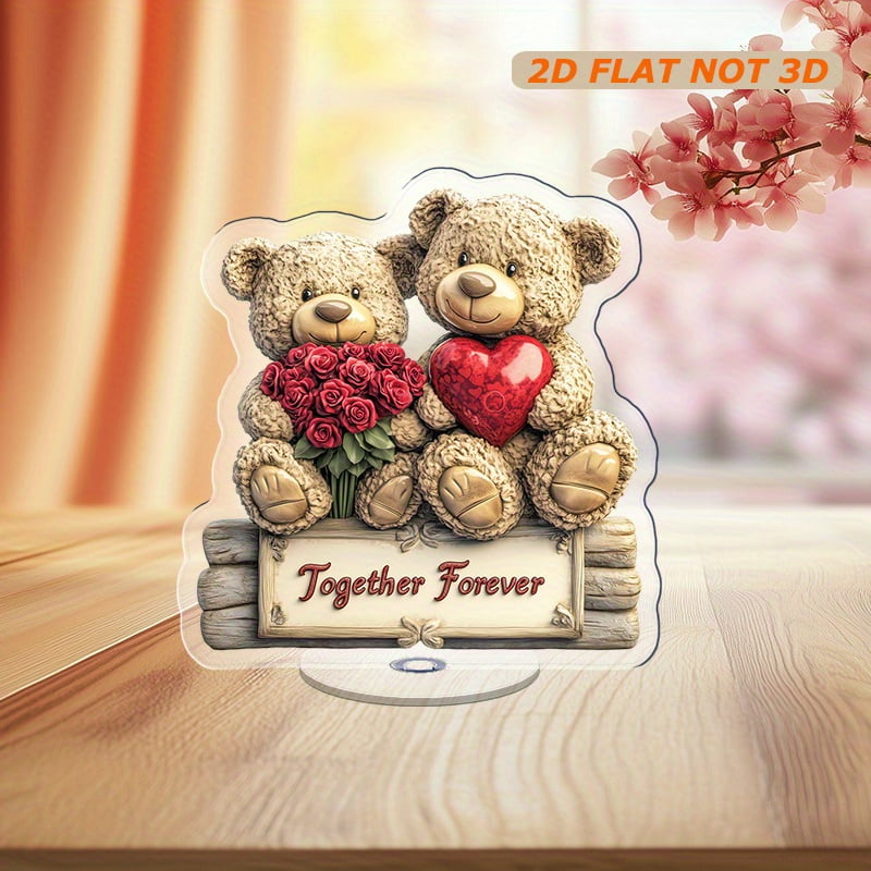 Rotating acrylic decoration featuring two bears with a heart and roses ...