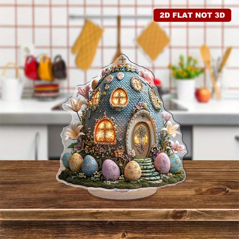 Rotating acrylic decoration featuring a vibrant Easter egg hut on a ...