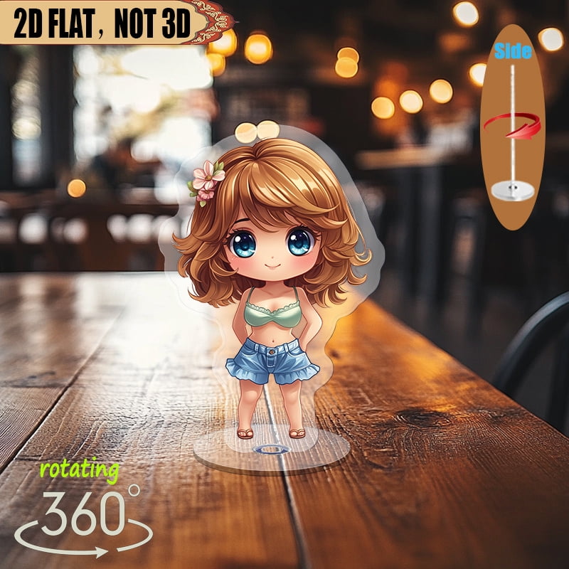 Rotating acrylic desktop ornament featuring a cute chibi style ...