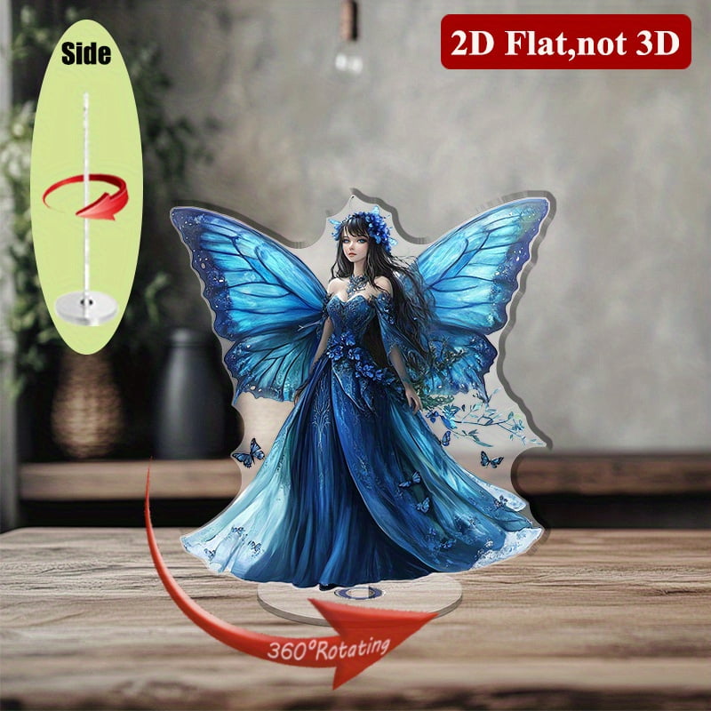 Rotating acrylic display depicts a surreal elf with blue butterfly ...