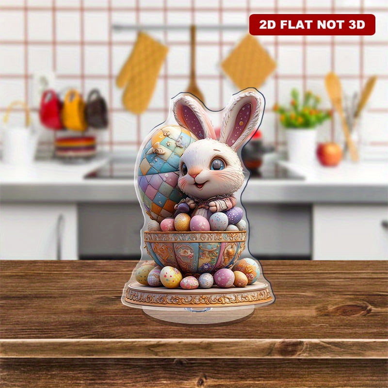 Rotating acrylic display features a cute bunny in an egg-shaped hot air ...