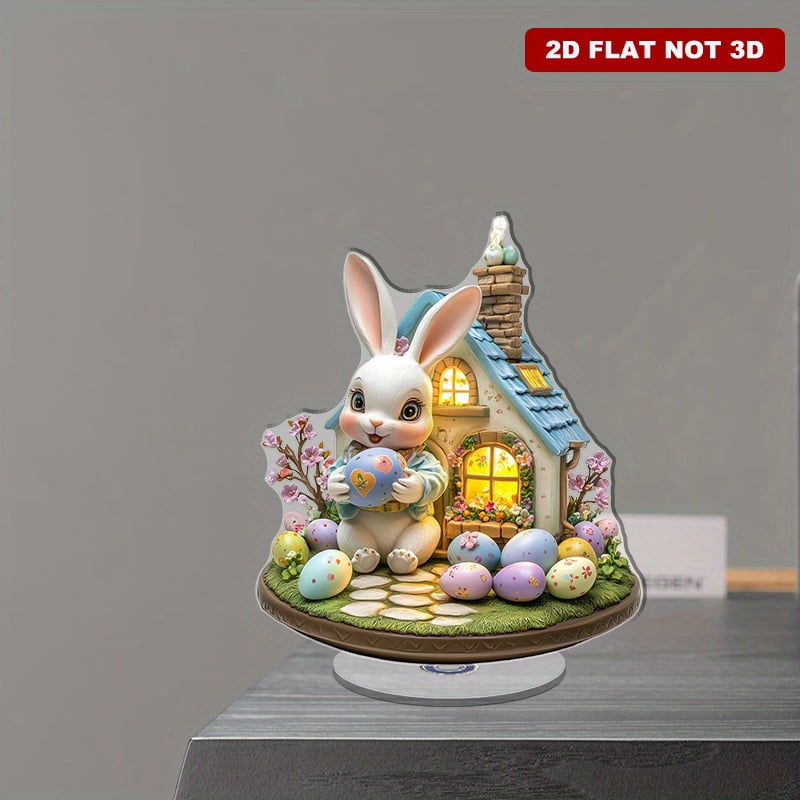 Rotating acrylic display features a detailed Easter bunny with an egg ...