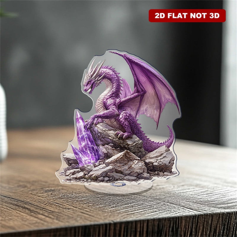 Rotating acrylic display features a giant purple dragon on rocks ...