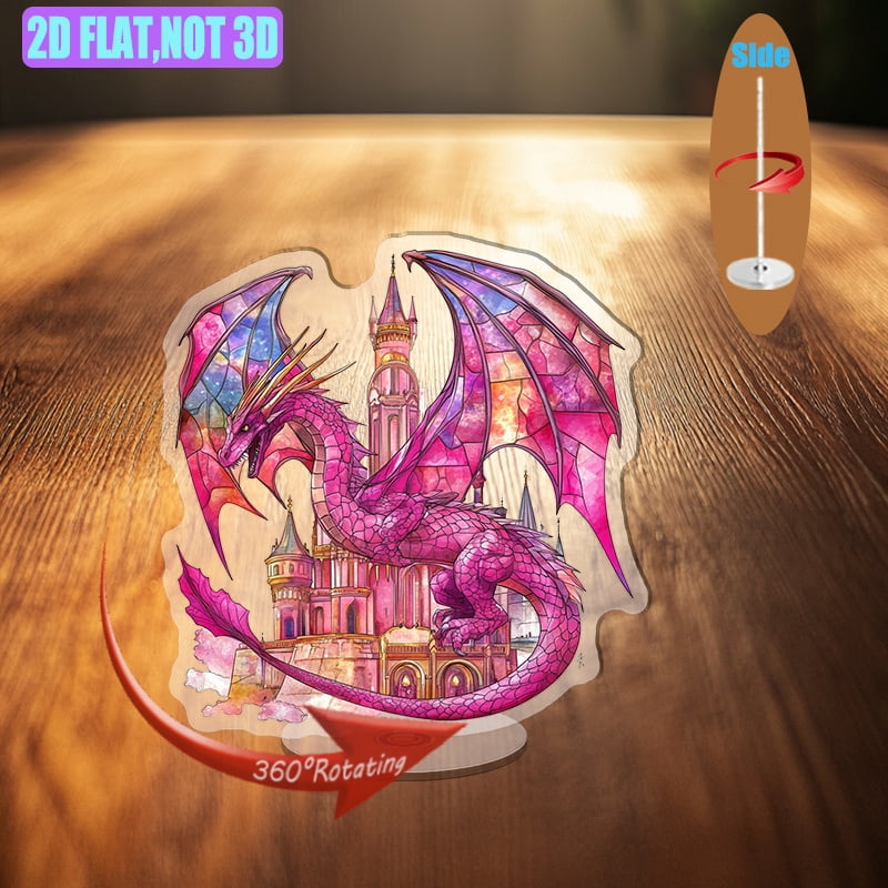 Rotating acrylic display features a pink dragon with wide wings and a ...