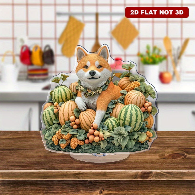 Rotating acrylic display features a realistic Shiba Inu in a vibrant ...