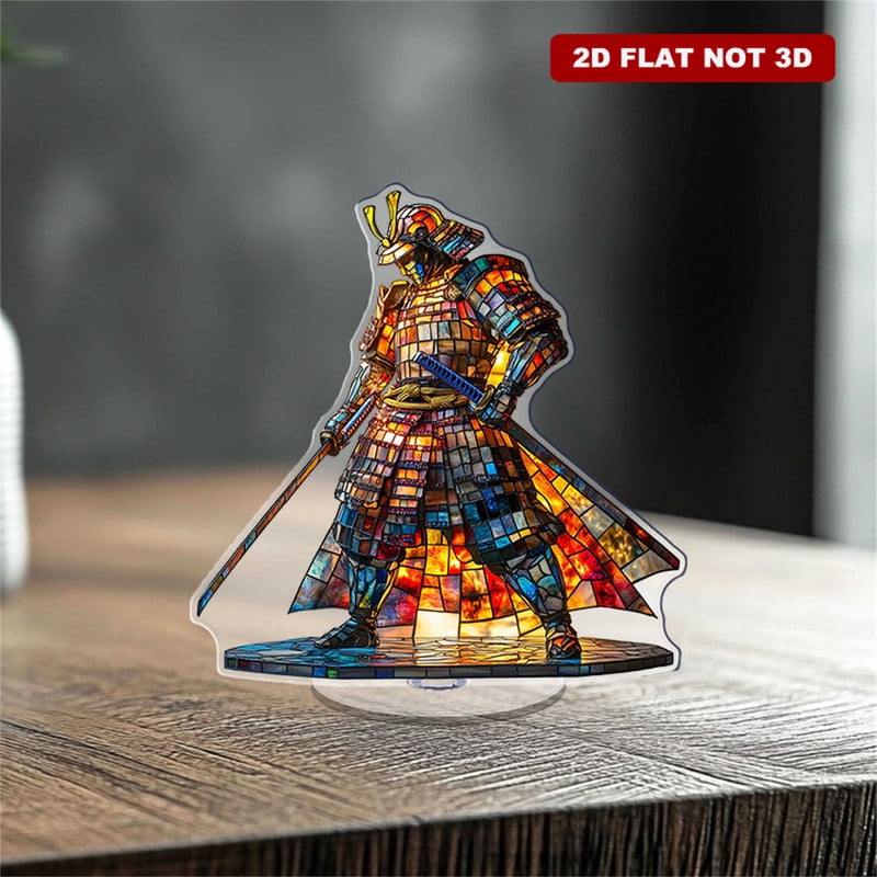 Rotating acrylic display features a stained glass Japanese samurai with ...