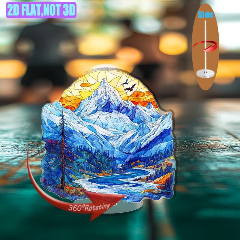 Rotating acrylic display features a stunning snow-capped mountain, blue ...