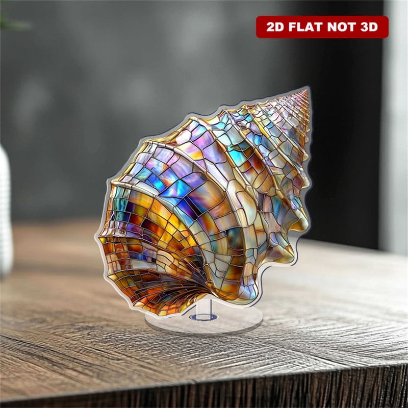 Rotating acrylic display features a stunning stained glass seashell ...