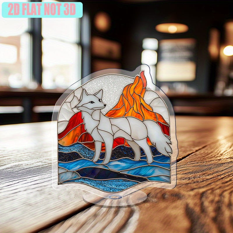Rotating acrylic display features an arctic fox on a glacier with ...