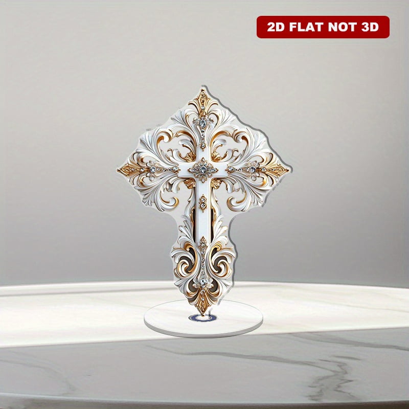 Rotating acrylic display features an exquisite Art Deco cross in gold ...