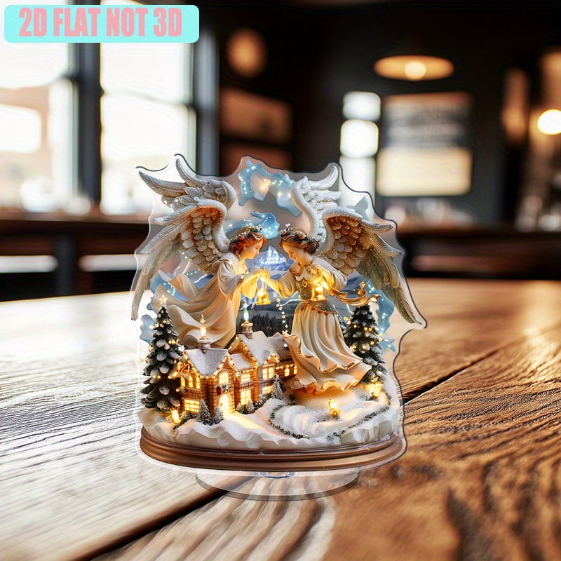 Rotating acrylic display features angels dancing with glowing ribbons ...