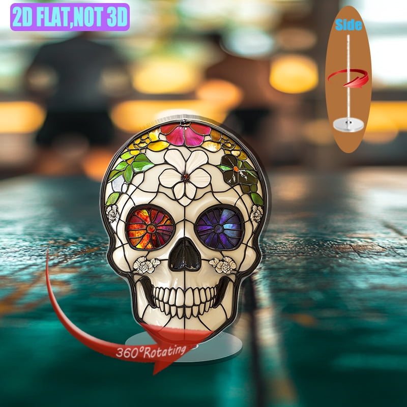 Rotating acrylic display features a beige beret with black detailing ...