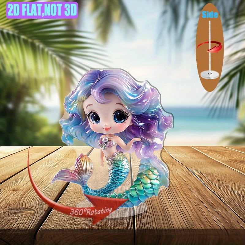 Rotating acrylic display features a charming mermaid with iridescent ...