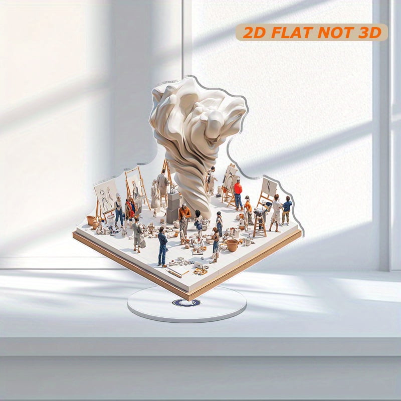 Rotating acrylic display features a clay-like art fair scene with ...
