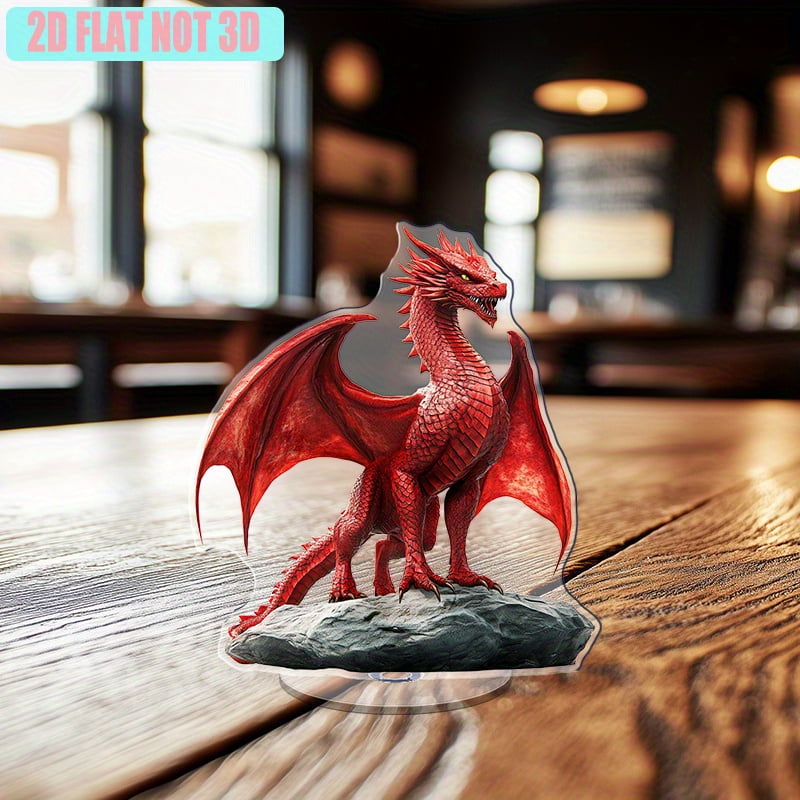 Rotating acrylic display features a majestic red dragon on a stone with ...