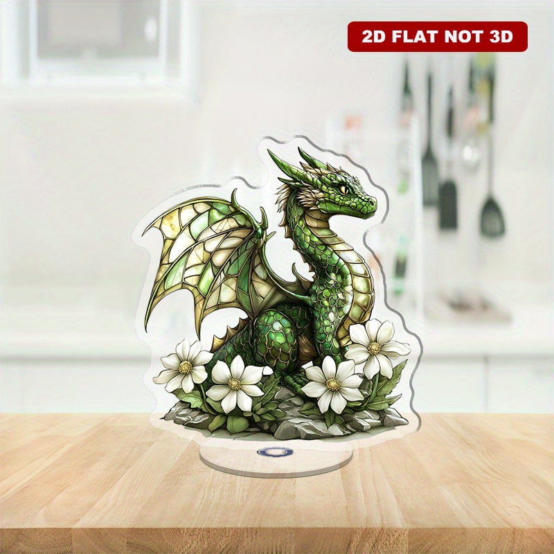 Rotating acrylic display features a stunning green dragon adorned with ...