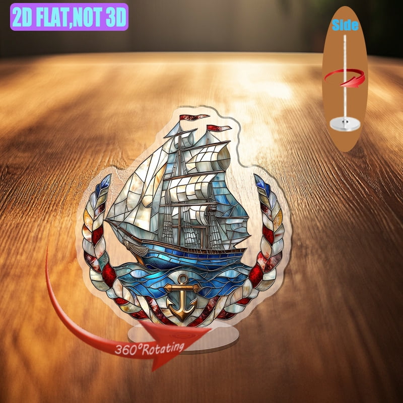 Rotating acrylic display features stunning stained glass sailing ship ...