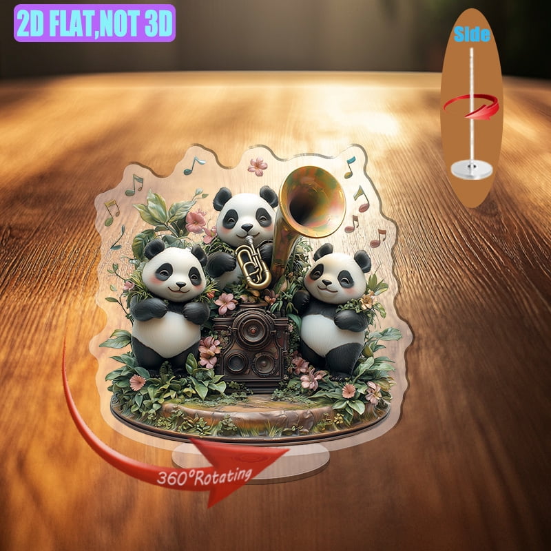 Rotating acrylic display features three pandas in hula attire dancing ...