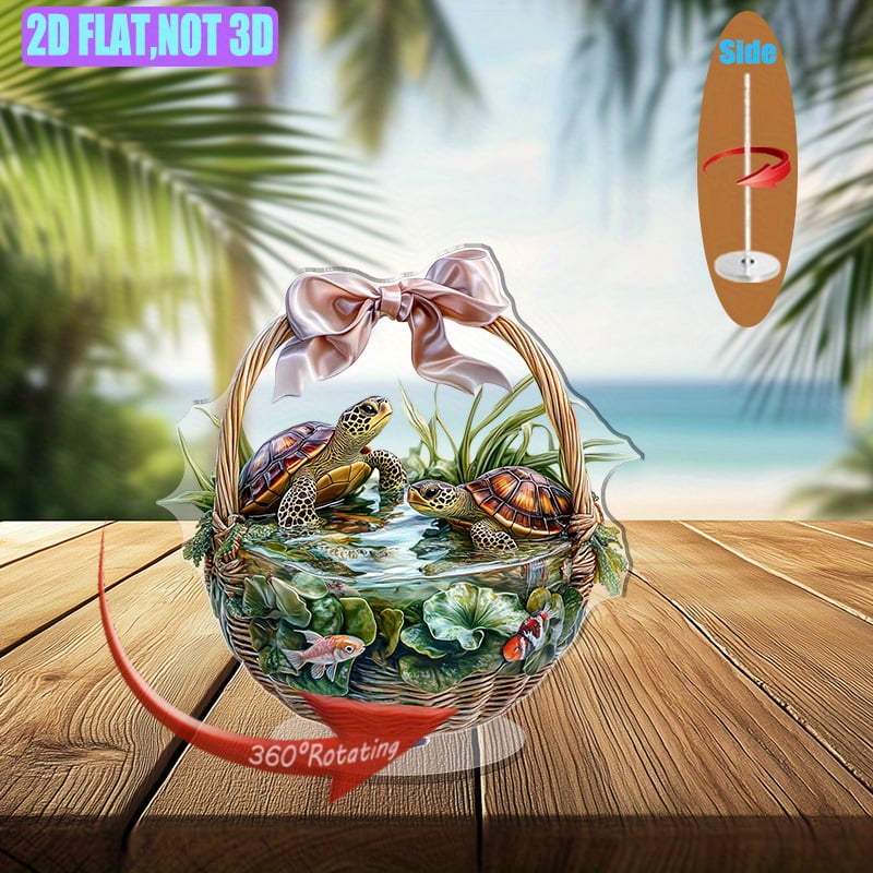 Rotating acrylic display features vibrant glass-like turtles in a ...