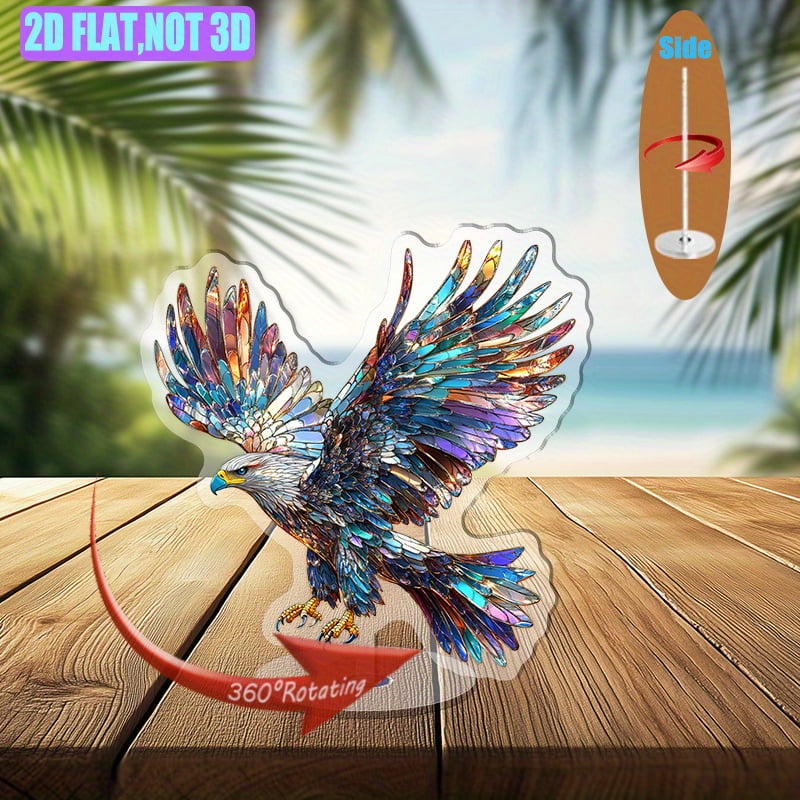 Rotating acrylic display features a vibrant stained glass eagle with ...