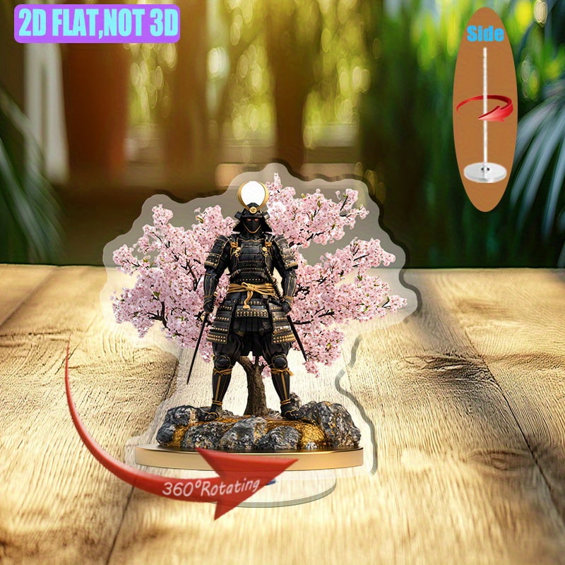 Rotating acrylic display featuring a Japanese warrior in black and gold ...