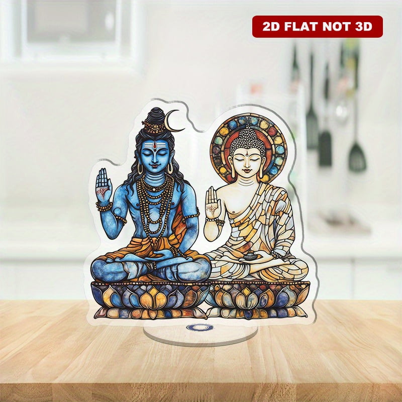 Rotating acrylic display featuring Lord Shiva and Buddha in a stained ...