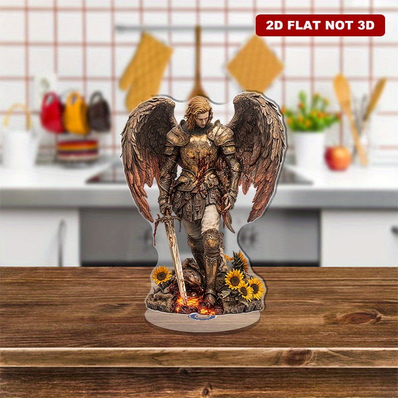 Rotating acrylic display featuring Saint Michael in corroded armor with ...