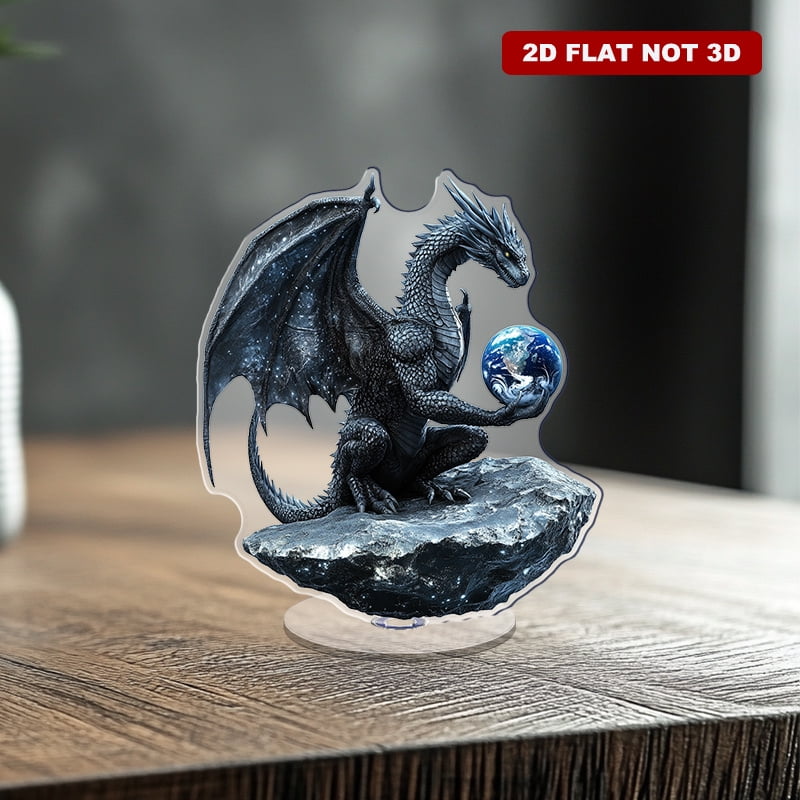 Rotating acrylic display featuring a Star-Moon Dragon on a meteorite ...