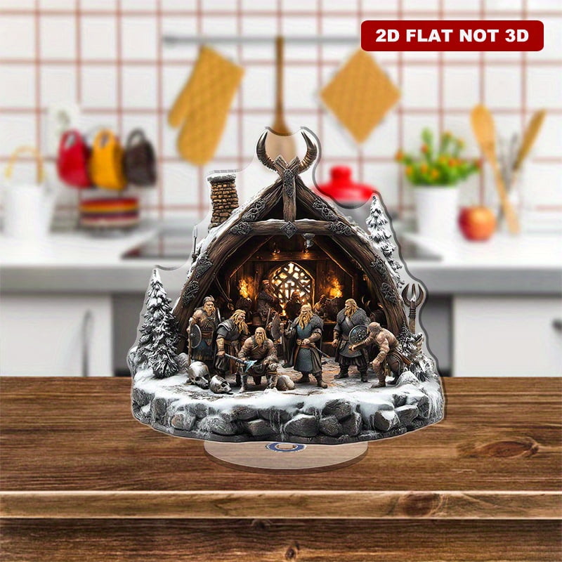 Rotating acrylic display featuring a Viking longhouse gathering with ...