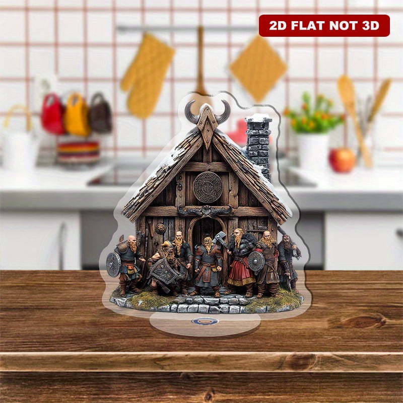 Rotating acrylic display featuring a Viking longhouse gathering with ...