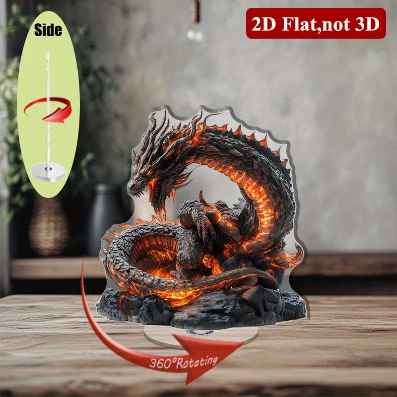 Rotating acrylic display featuring a Chinese Loong dragon with magma ...