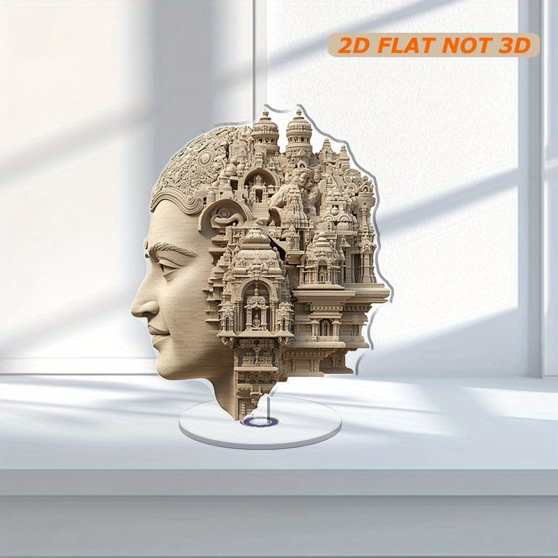 Rotating acrylic display featuring a Jain monk's profile and ...