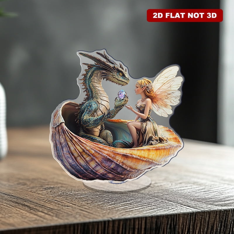 Rotating acrylic display featuring a Western dragon in a vibrant mussel ...
