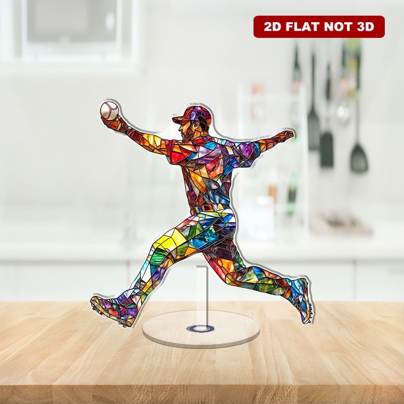 Rotating acrylic display featuring a baseball player diving to catch a ...