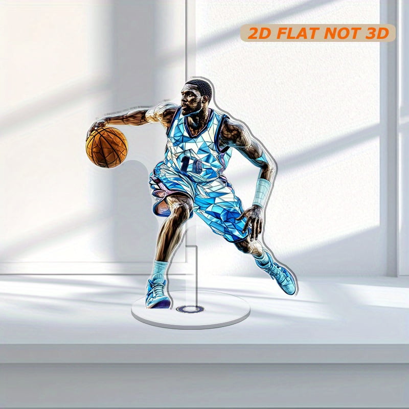 Rotating acrylic display featuring a basketball player in blue and ...
