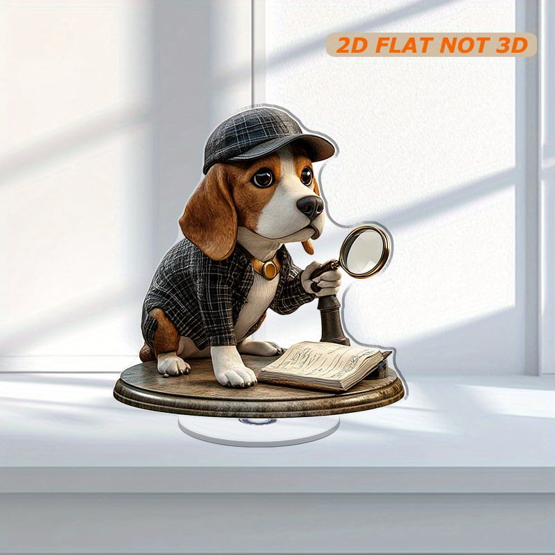 Rotating acrylic display featuring a beagle detective with a magnifying ...