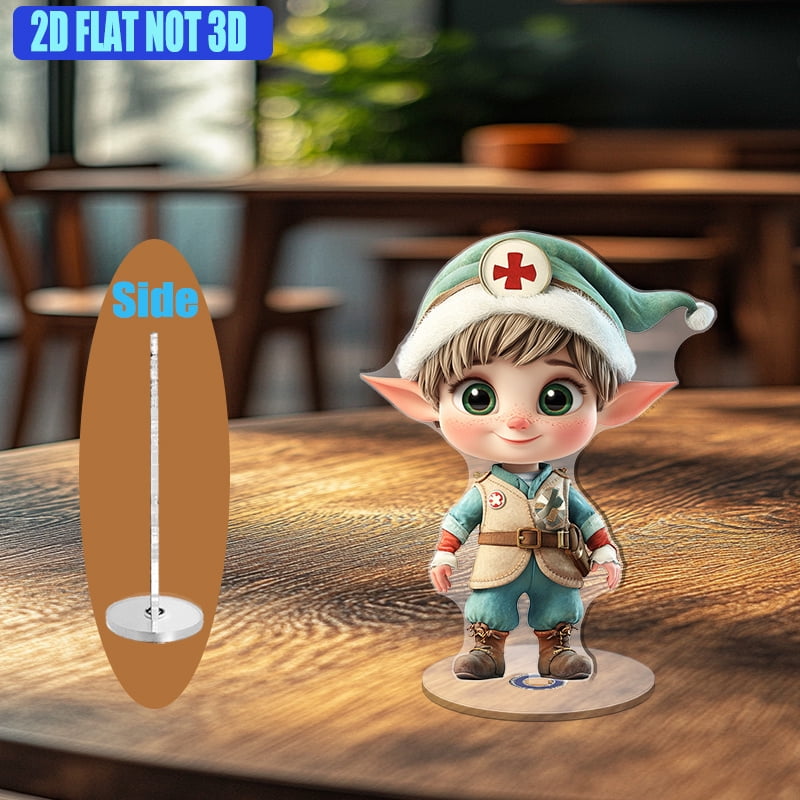 Rotating acrylic display featuring a big-eyed elf in beige and blue ...