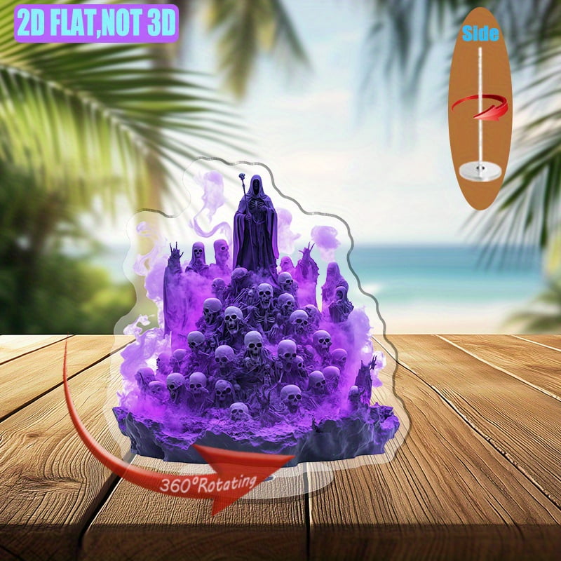 Rotating acrylic display featuring a black palm with purple light on a ...