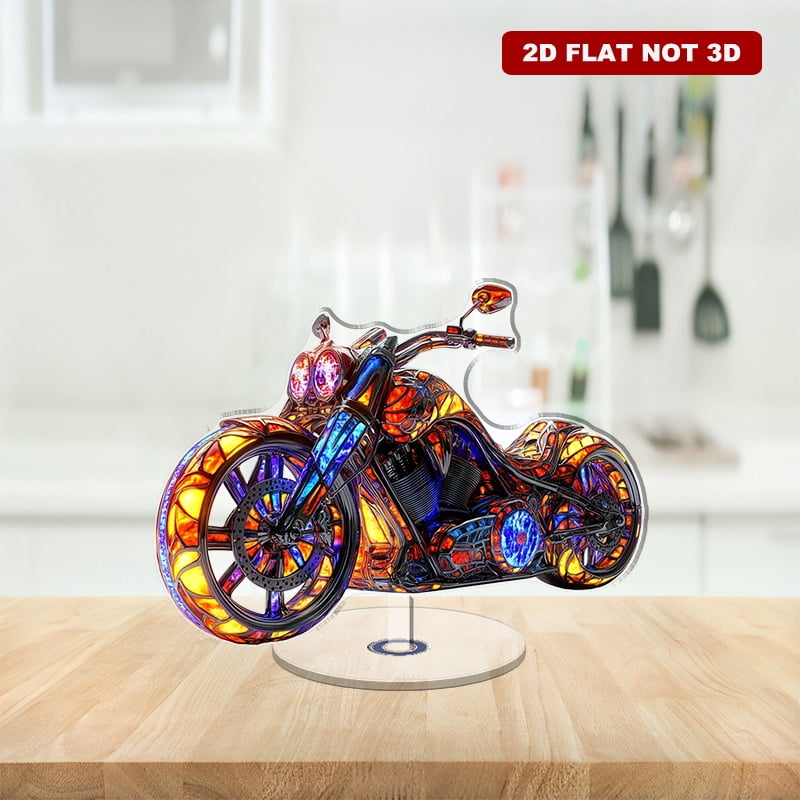 Rotating acrylic display featuring a bold motorcycle with oversized ...