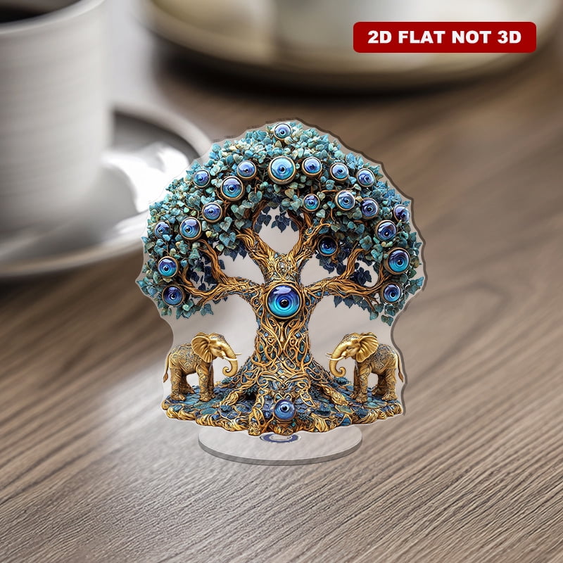 Rotating acrylic display featuring a cerulean Tree of Life with glowing ...