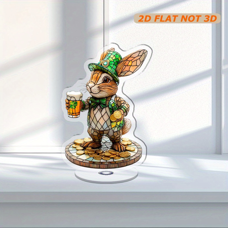 Rotating acrylic display featuring a cheerful rabbit in a green hat ...
