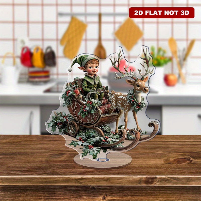 Rotating acrylic display featuring a cute Christmas elf on a sleigh ...