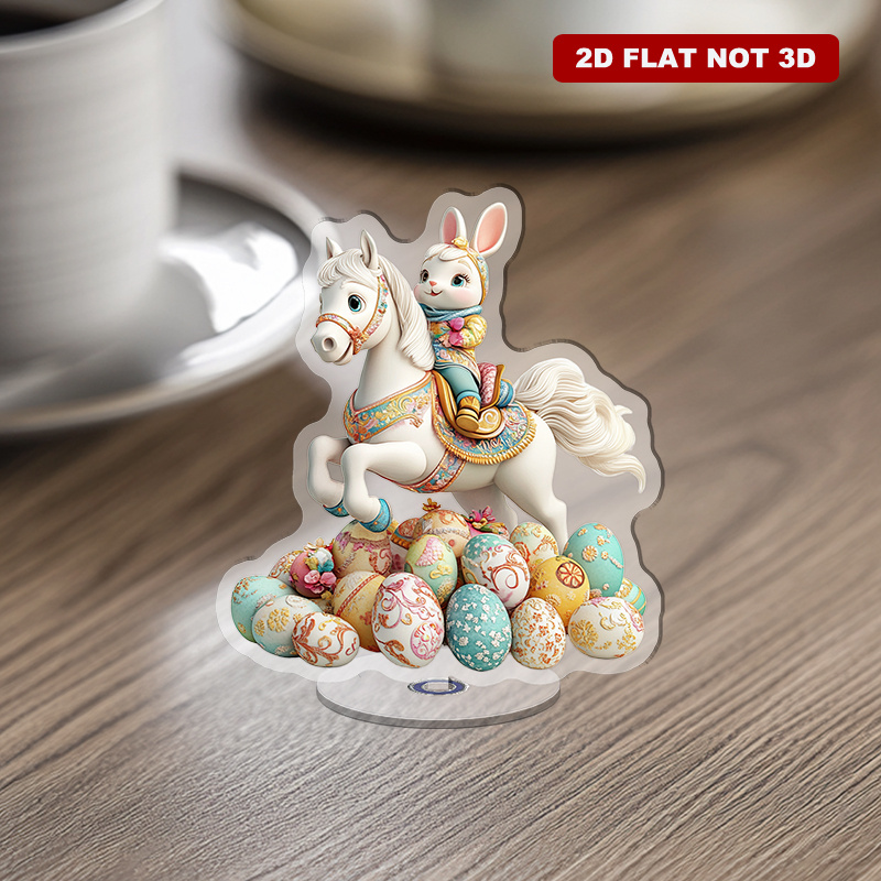 Rotating acrylic display featuring a cute Easter bunny riding a white ...