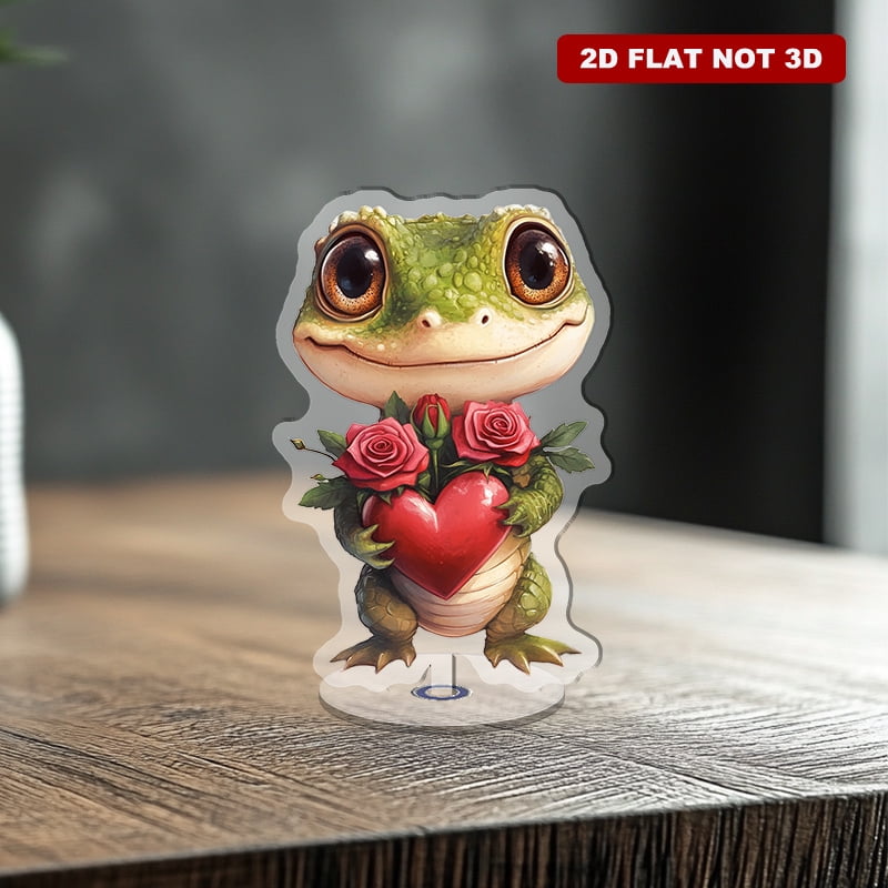 Rotating acrylic display featuring a cute baby alligator with roses and ...