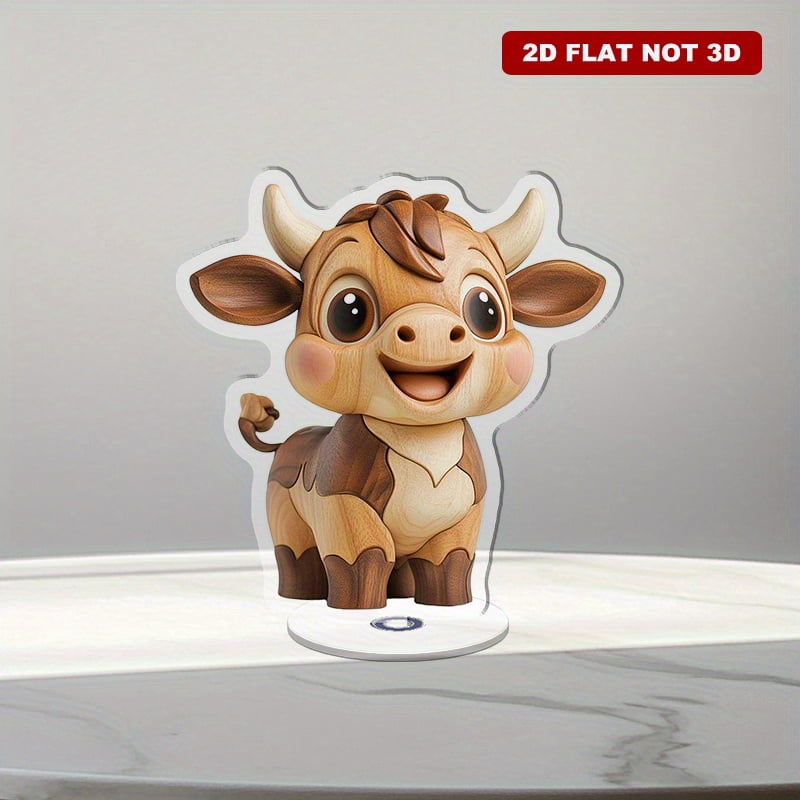 Rotating acrylic display featuring a cute baby cow with big eyes smooth ...