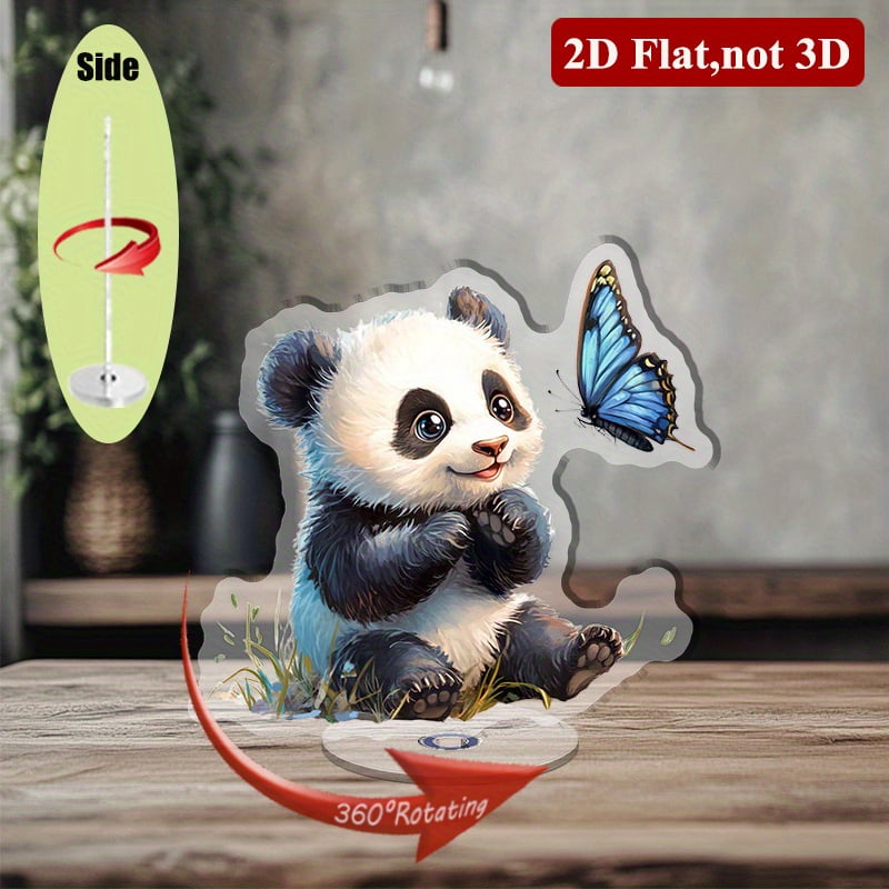 Rotating acrylic display featuring a cute baby panda with a butterfly ...
