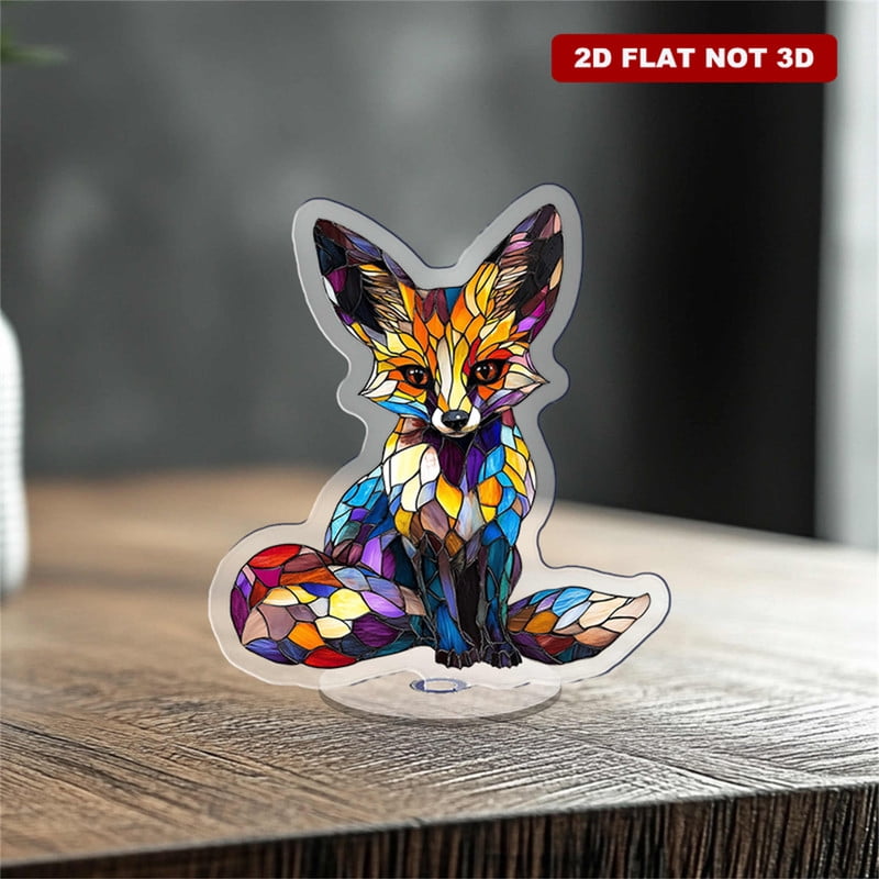 Rotating acrylic display featuring a cute bat-eared fox in vibrant ...